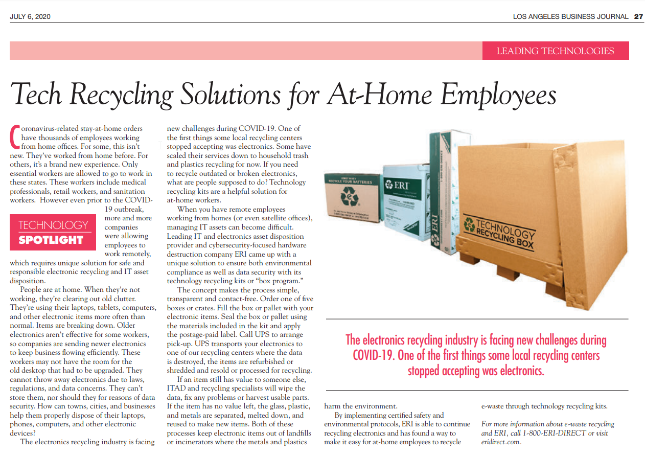 ERI's Technology Recycling Boxes Highlighted In Los Angeles Business ...